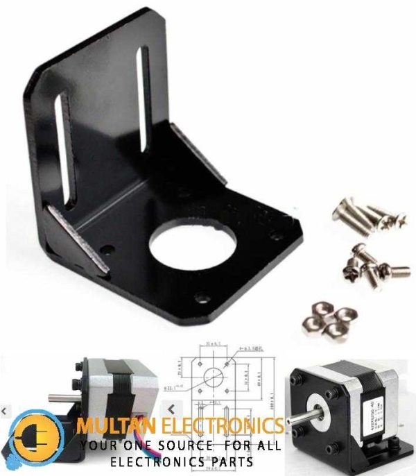 NEMA 17 Stepper Motor Mounting Bracket Black L Type | MULTAN ELECTRONICS